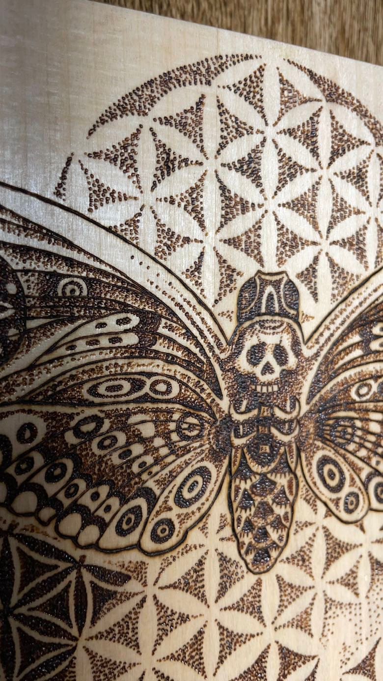 Death Moth / Flower of Life Stipple | Handmade | Pyrography | Wall ...