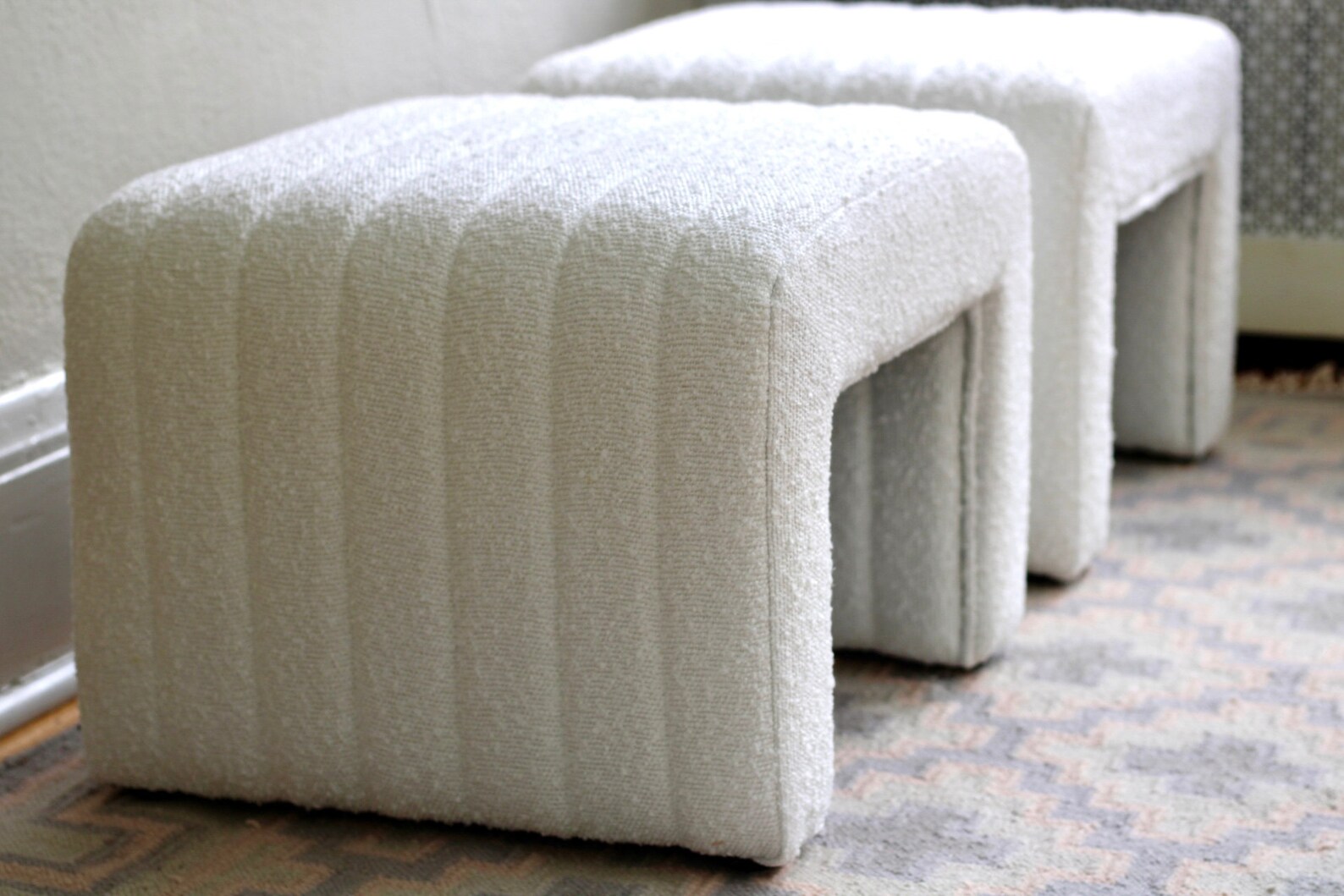 Boucle Waterfall Bench- Waterfall Bench- Boucle Upholstery- Solid Wood ...