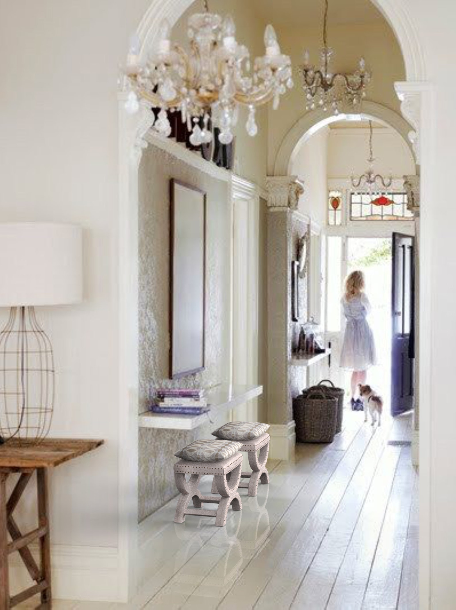 X Bench Ottoman Custom Upholstery Fabric Included Nailhead Trim ...