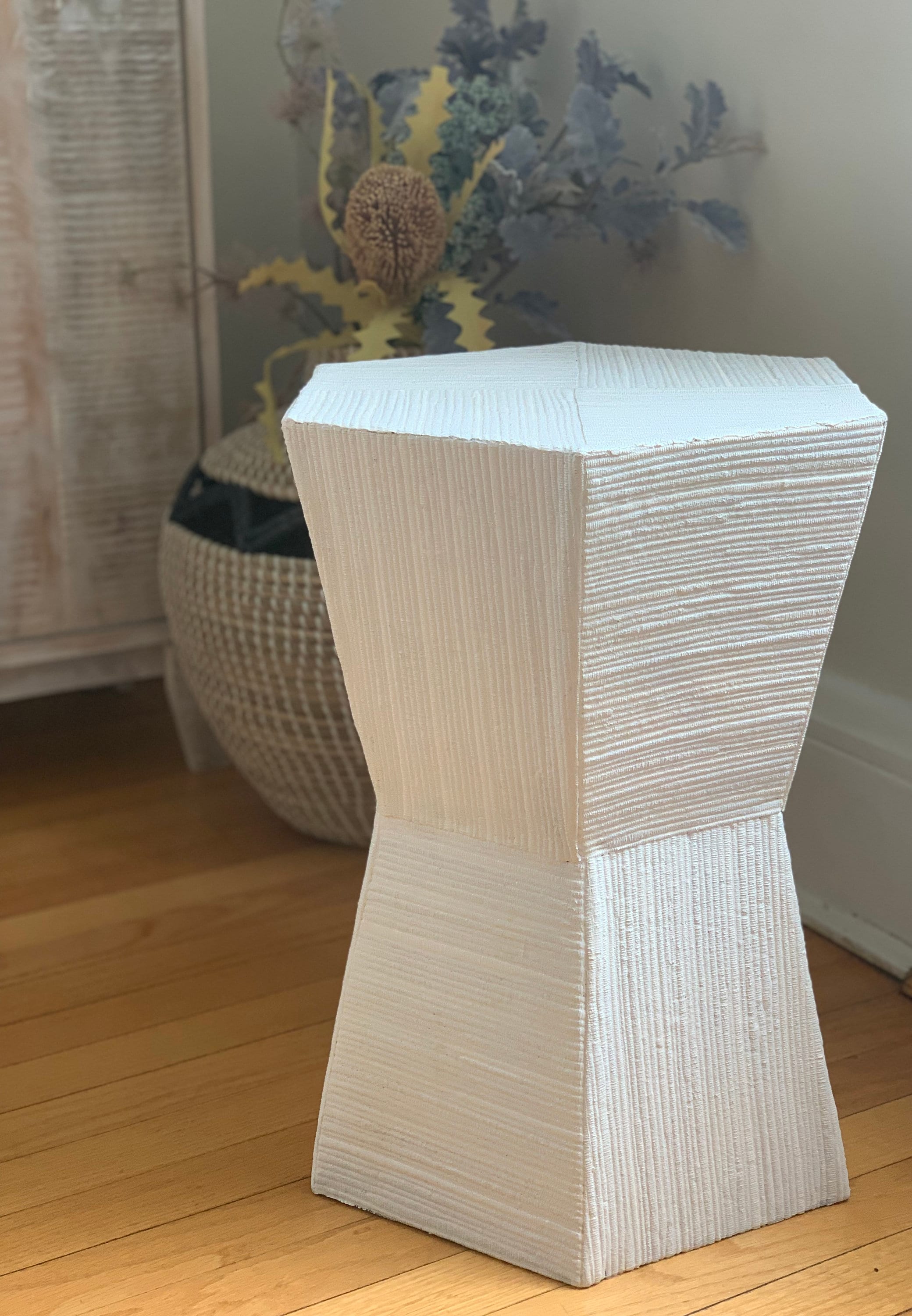 Grasscloth Side Table -custom Color- Raffia Side Table - Hexagon Table ...