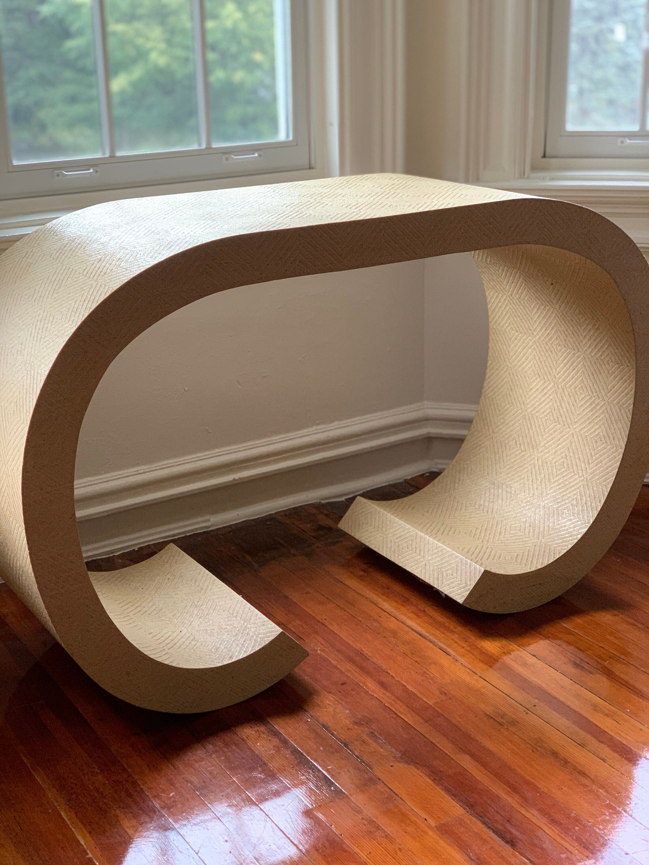 Vintage Grasscloth Console Table Scroll Console Table 1970's 1980's ...