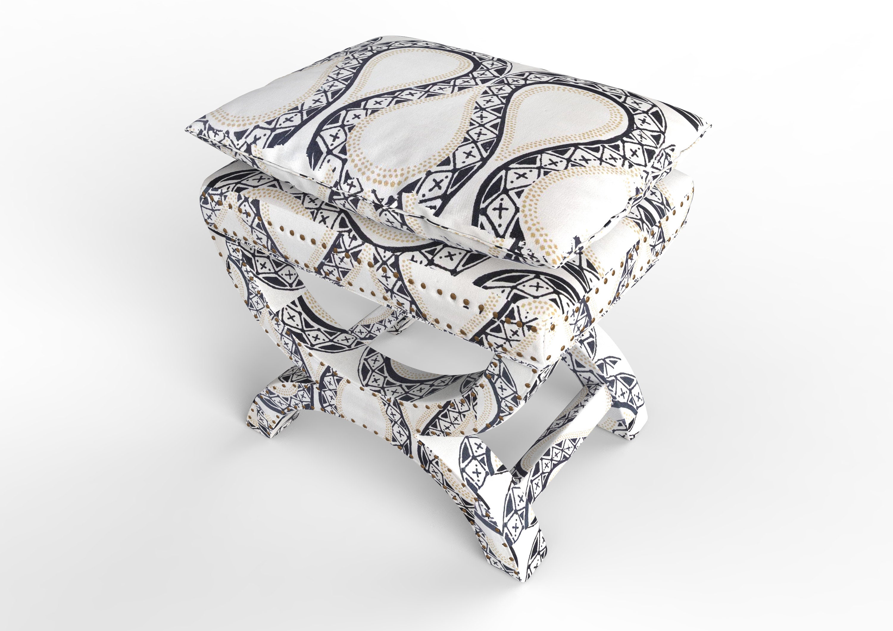 X Bench Ottoman Custom Upholstery Fabric Included Nailhead Trim ...