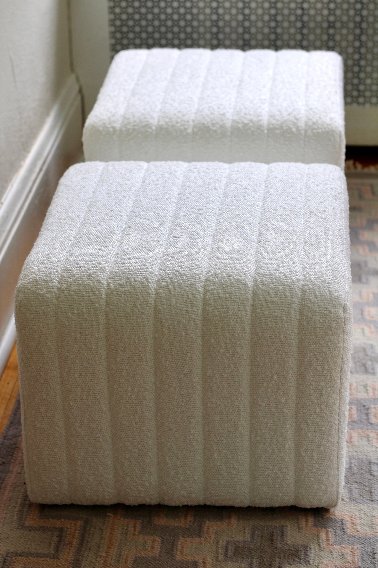 Channeled Boucle Waterfall Bench – Modernist Solid Wood Seat - Etsy