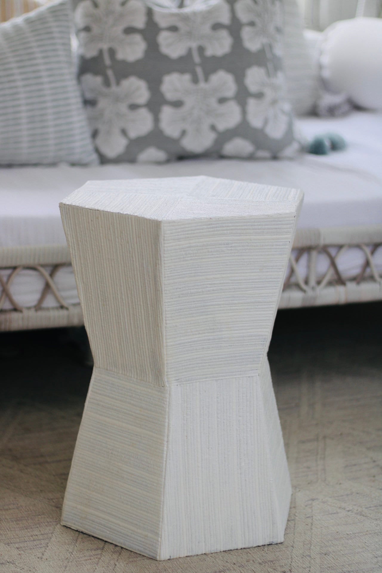 Grasscloth Side Table -custom Color- Raffia Side Table - Hexagon Table ...