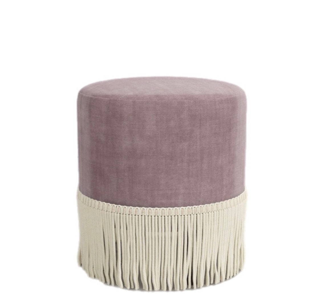 Round Custom Upholstered Velvet Ottoman With Fringe-bullion Fringe ...