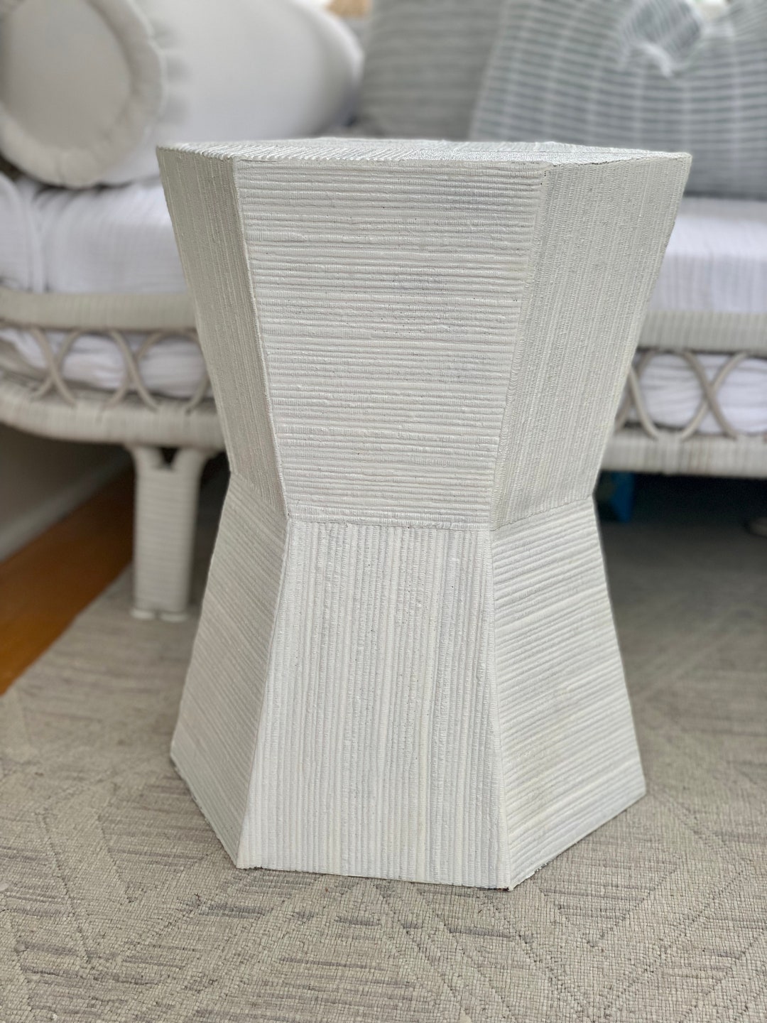 Grasscloth Side Table -custom Color- Raffia Side Table - Hexagon Table ...