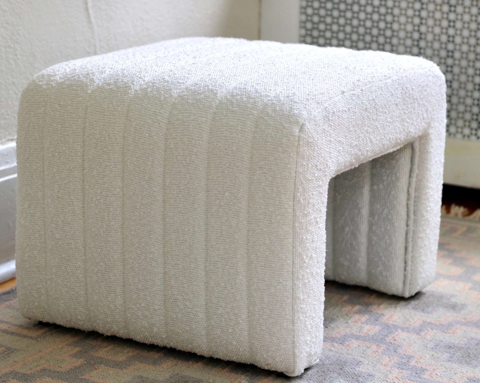 Boucle Waterfall Bench- Waterfall Bench- Boucle Upholstery- Solid Wood ...
