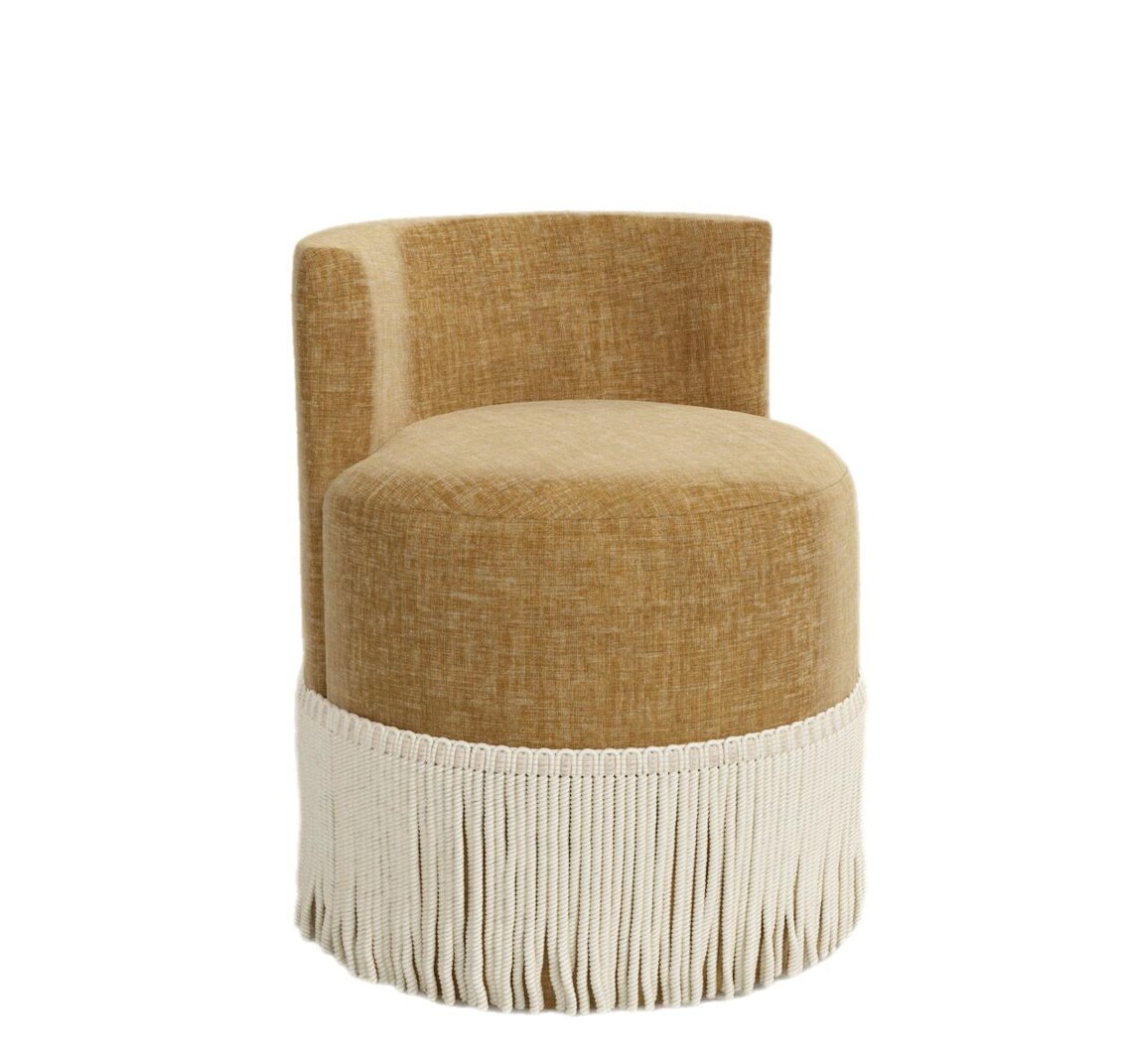 Round Custom Upholstered Velvet Ottoman With Fringe-bullion Fringe ...