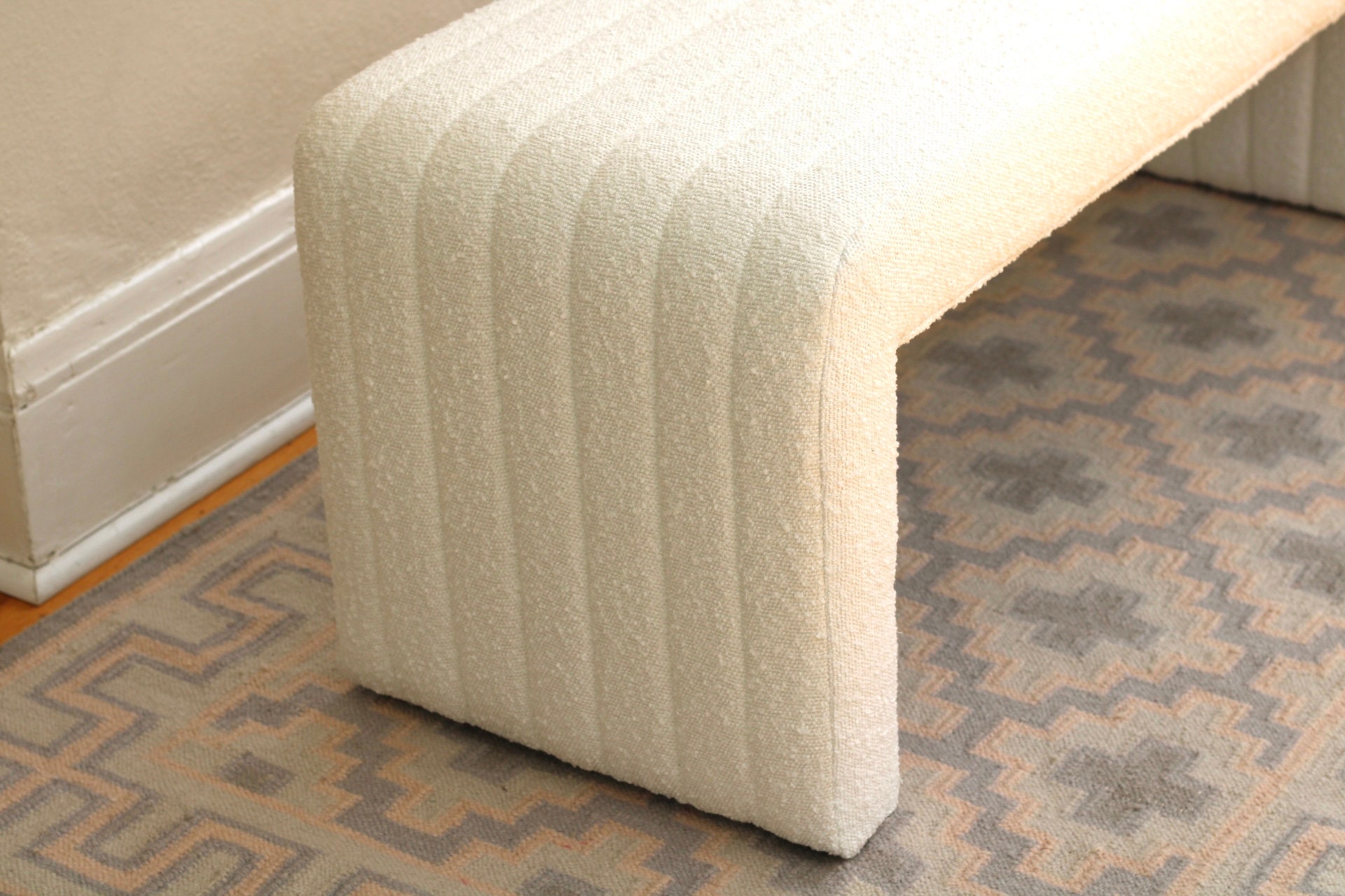 Boucle Waterfall Bench- Waterfall Bench- Boucle Upholstery- Solid Wood ...