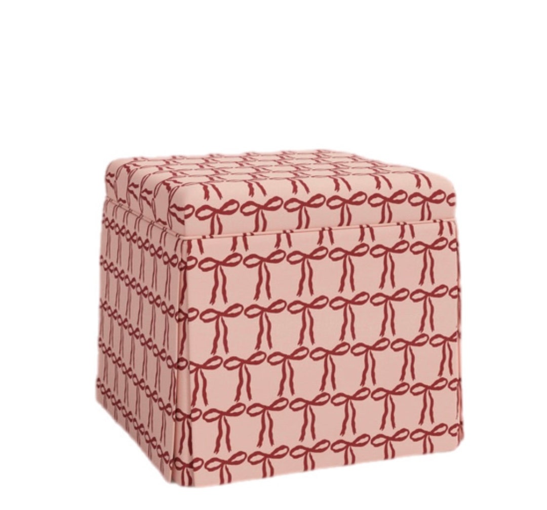 Skirted Ottoman Bow Print Ottoman Custom Upholstery Fabric Included ...