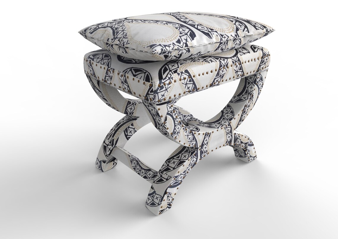 X Bench - Ottoman - Custom Upholstery - Fabric Included - Nailhead Trim ...