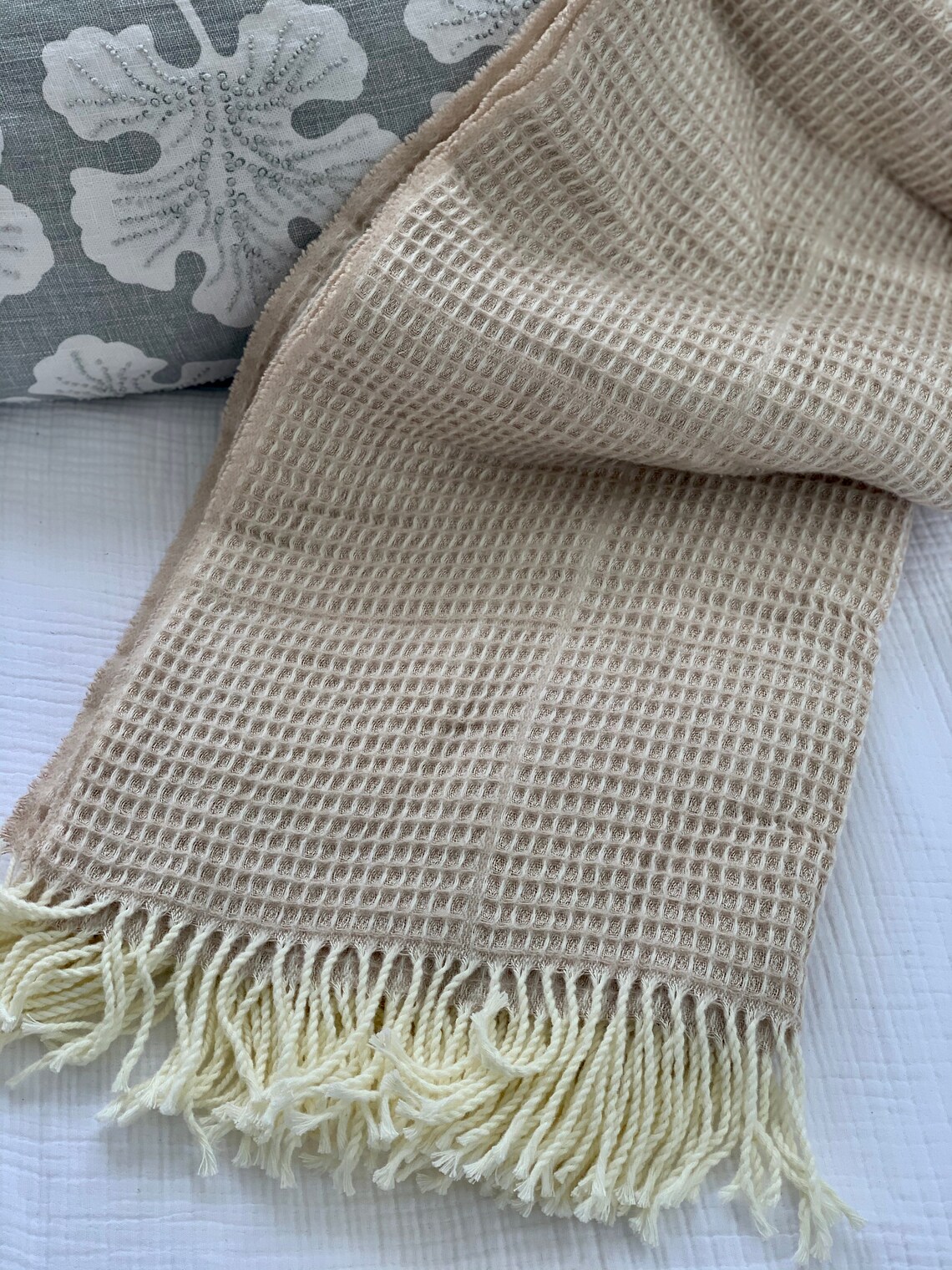 Waffle Knit Throw Blanket- Cozy Blanket-fringe Trim Blanket-cotton ...