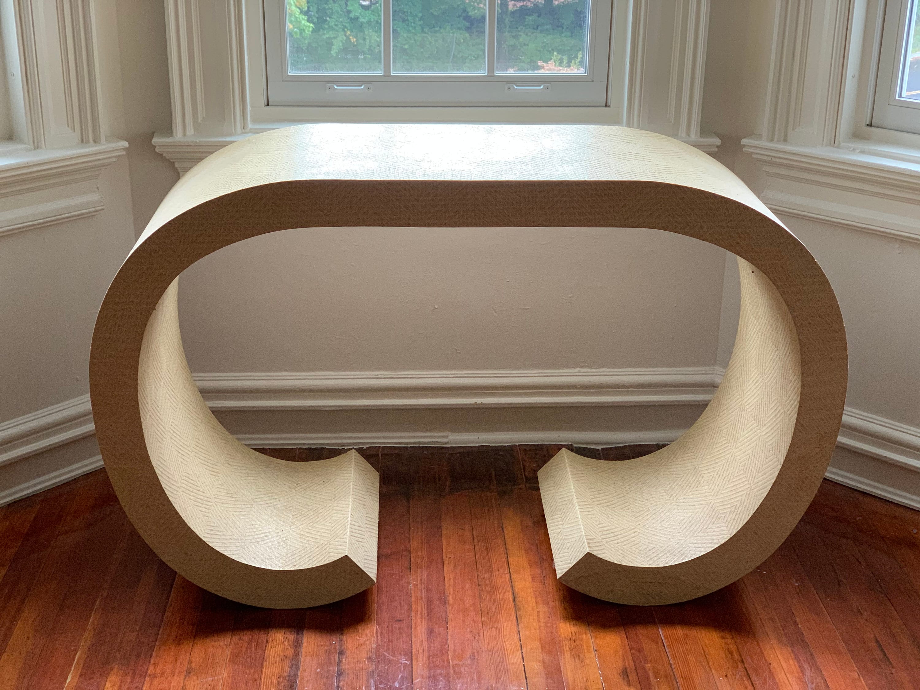 Vintage Grasscloth Console Table Scroll Console Table 1970's 1980's ...