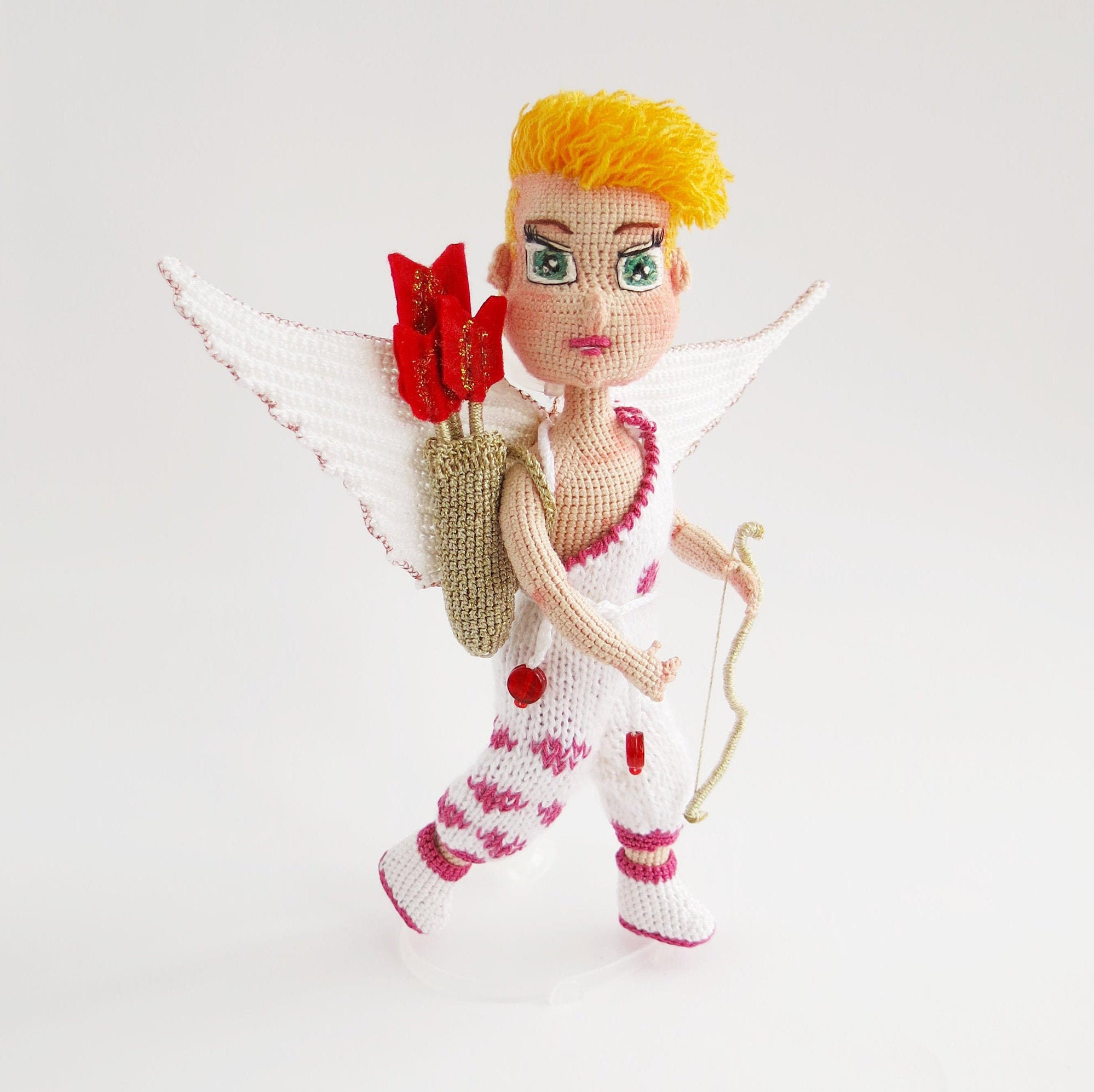 CUPID LOVE Valentine Cupid Pattern White and Red Crochet | Etsy