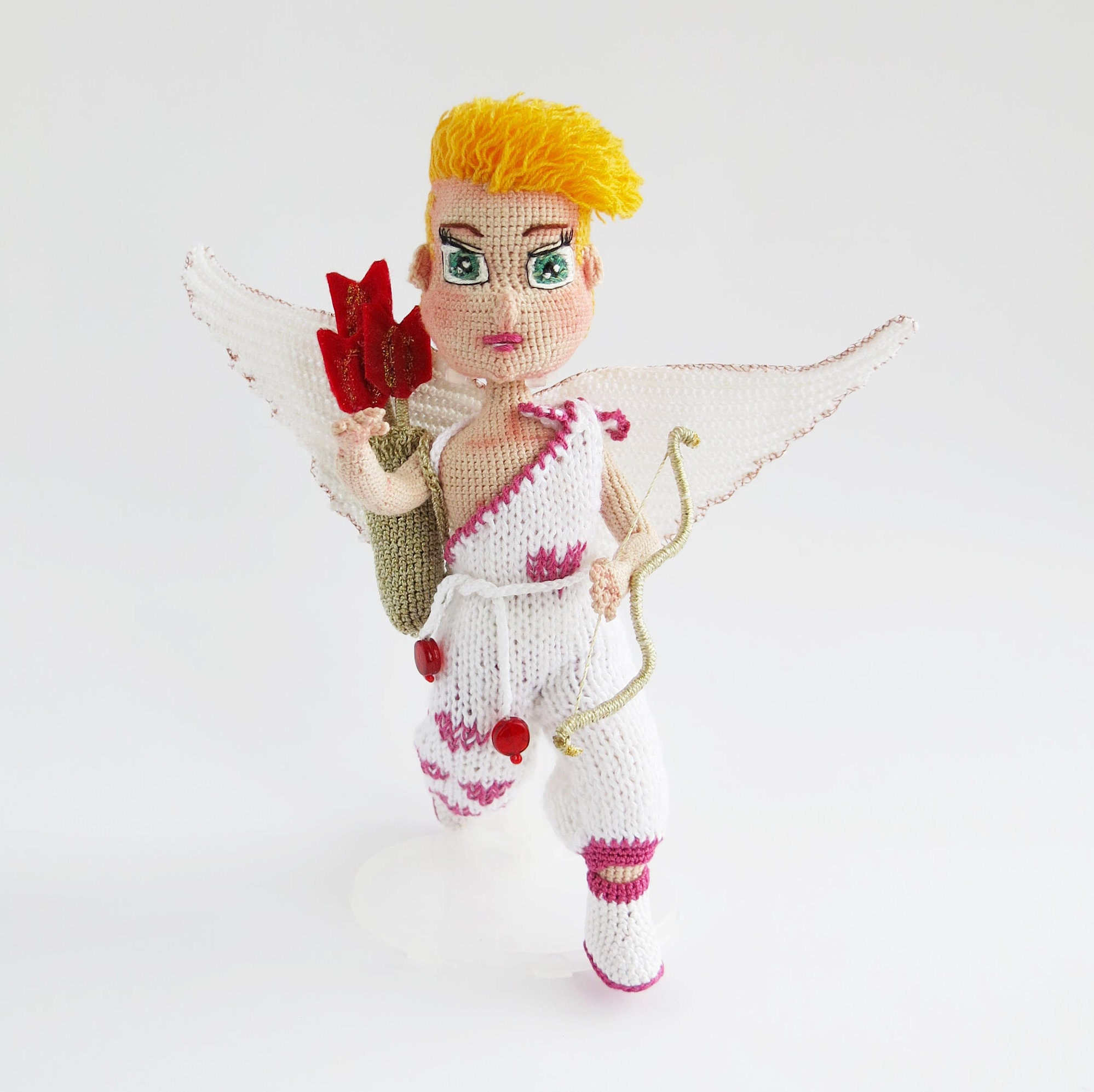 CUPID LOVE Valentine Cupid Pattern White and Red Crochet | Etsy