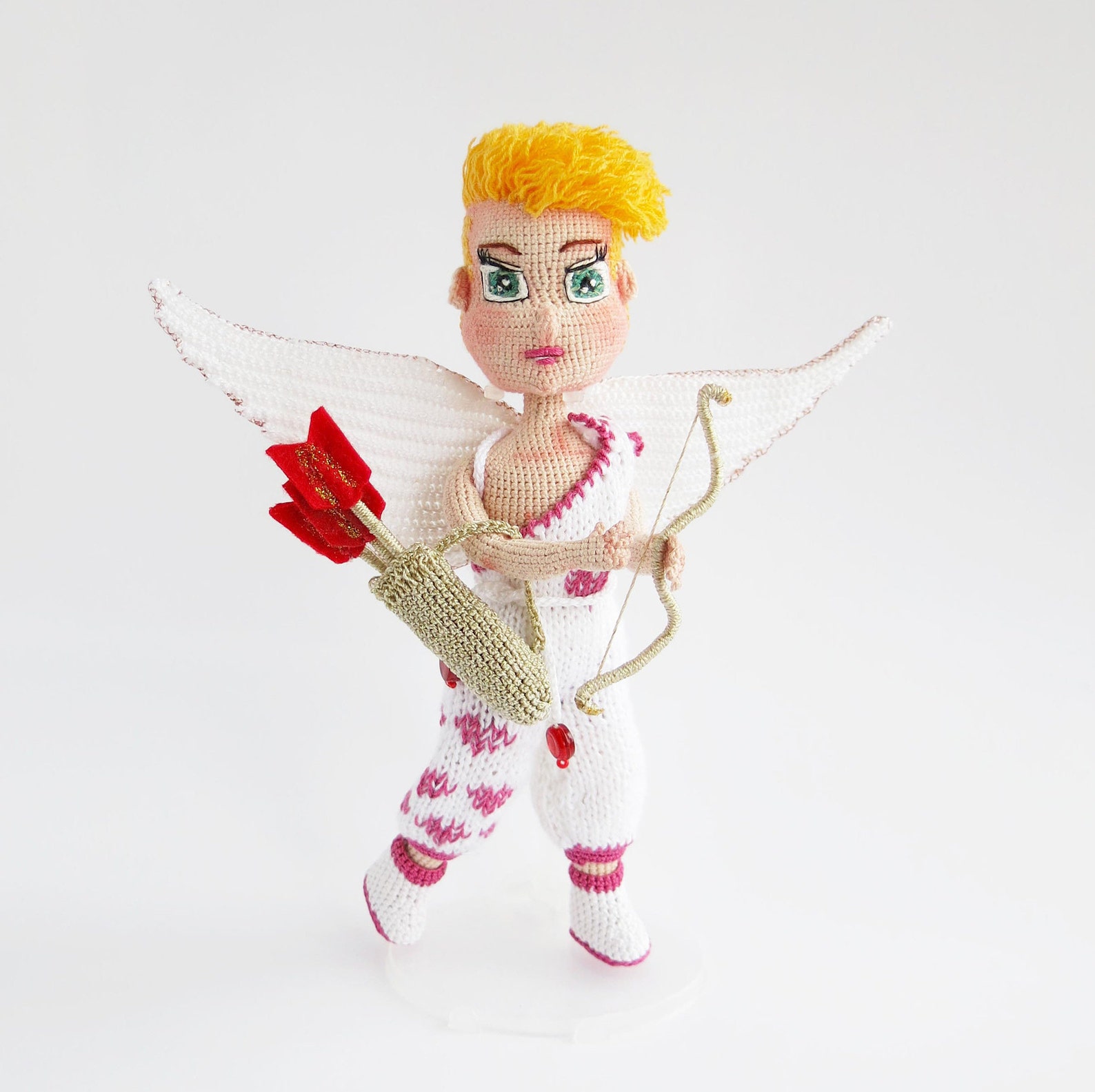 CUPID LOVE Valentine Cupid Pattern White and Red Crochet | Etsy