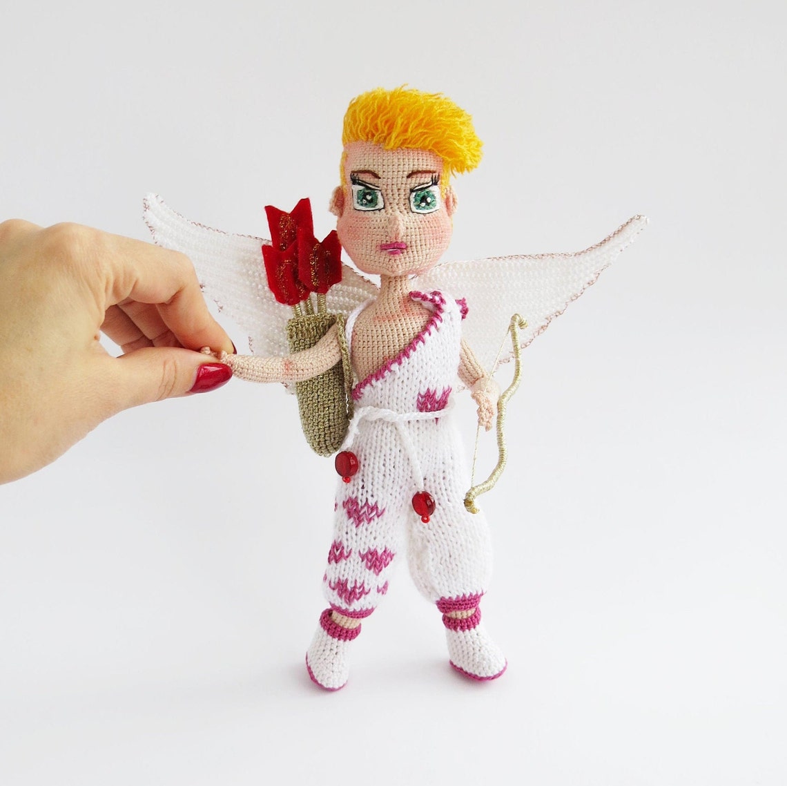 CUPID LOVE Valentine Cupid Pattern White and Red Crochet | Etsy