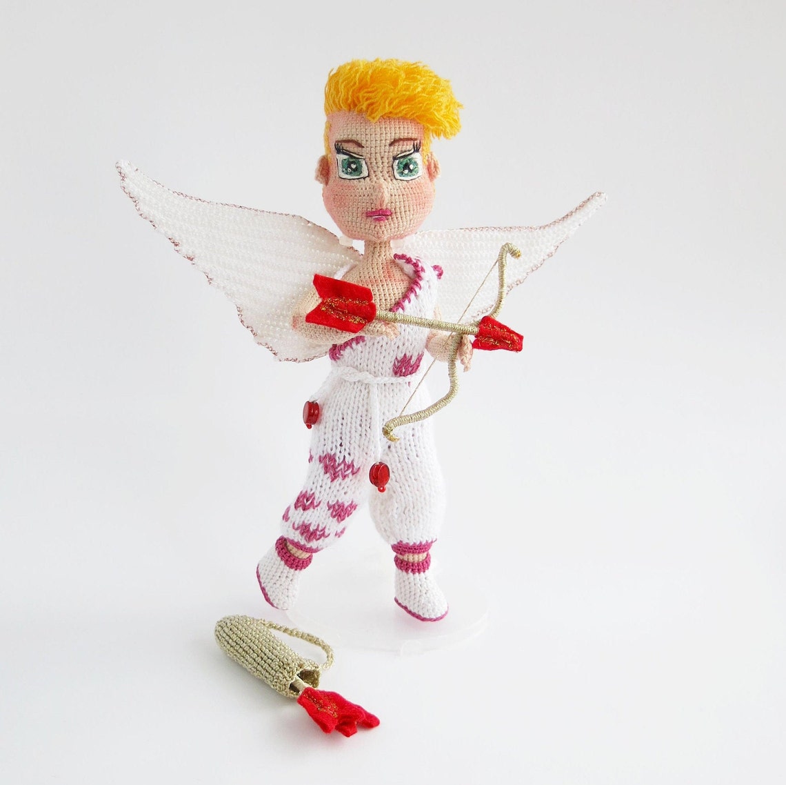 CUPID LOVE Valentine Cupid Pattern White and Red Crochet | Etsy