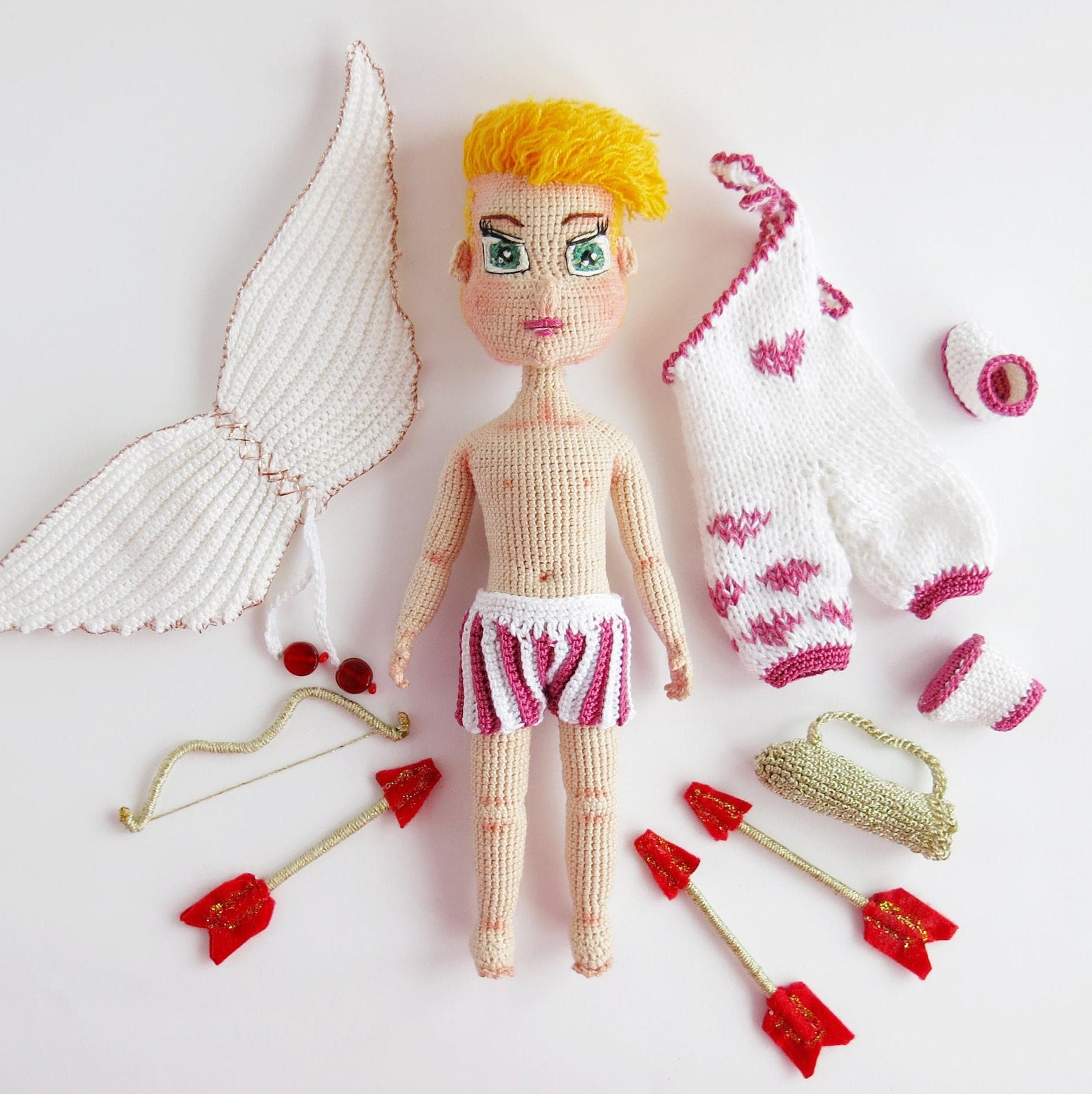 CUPID LOVE Valentine Cupid Pattern White and Red Crochet | Etsy