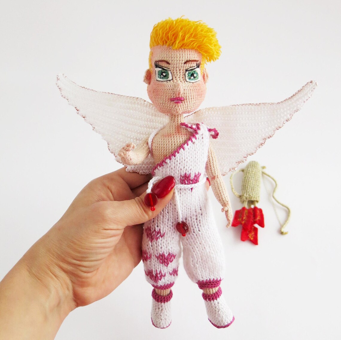 CUPID LOVE Valentine Cupid Pattern White and Red Crochet | Etsy