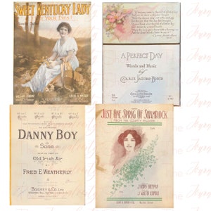 Soft and Vintage MUSIC Sheet COVERS; INSTANT Digital Download; Romantic ...