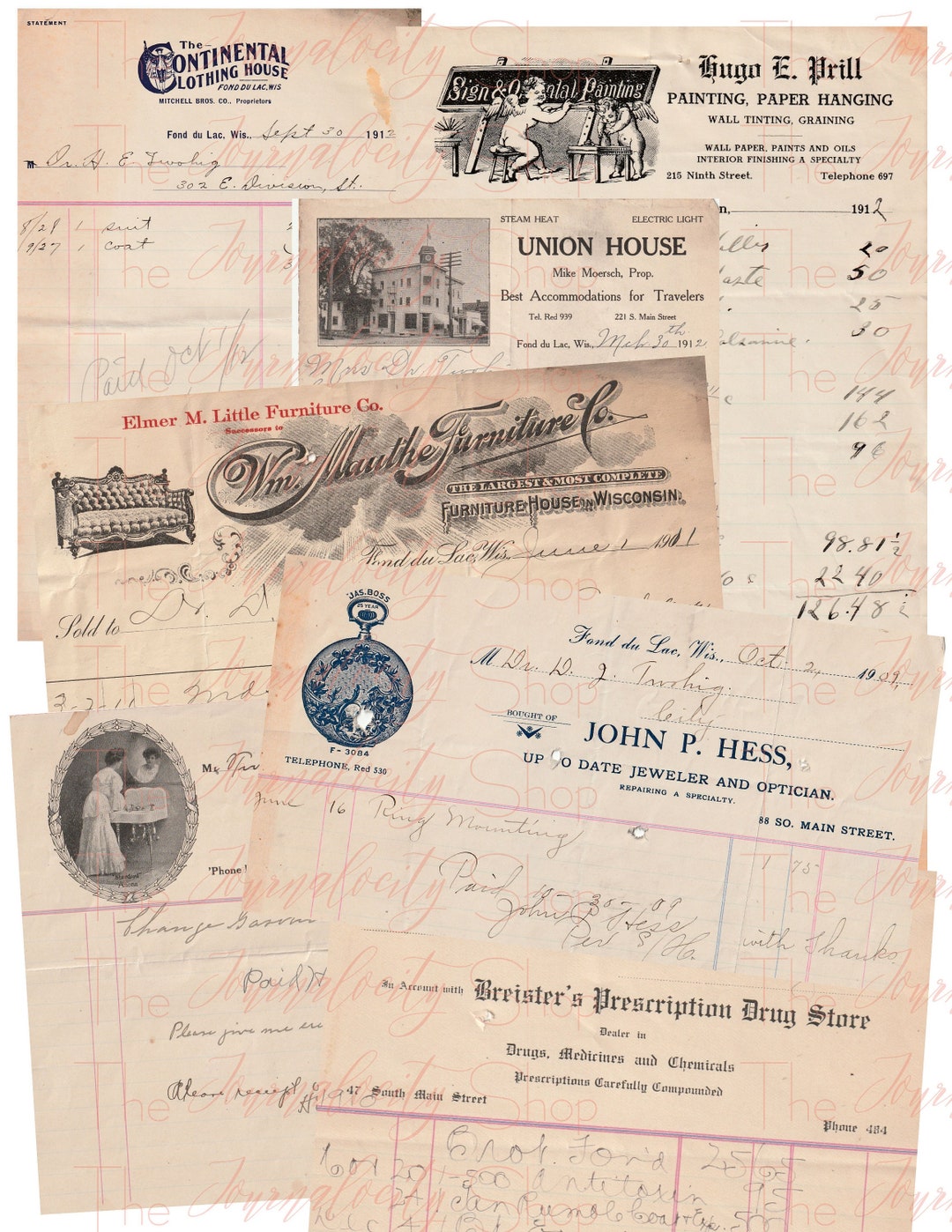 ANTIQUE INVOICES From Early 1900's, INSTANT Digital Download; Script ...