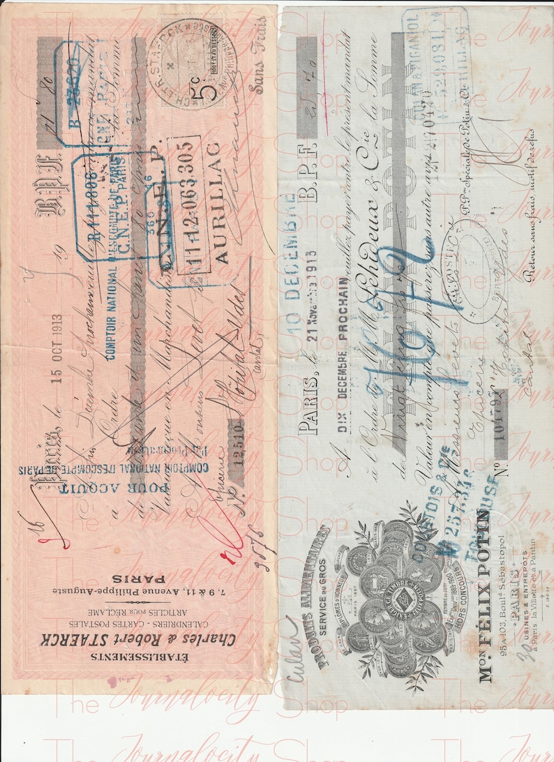Antique French Check Ephemera: 1900s Script (digital Download) - Etsy