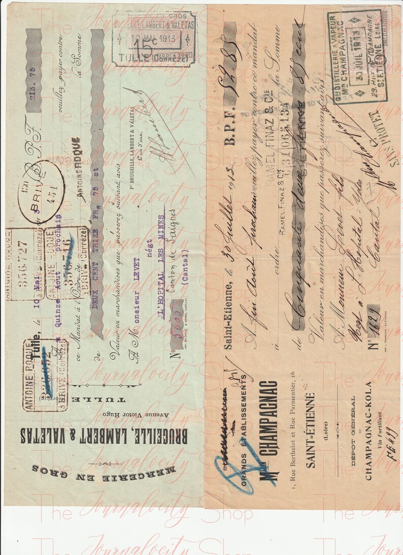 Antique French Check Ephemera: 1900s Script (digital Download) - Etsy