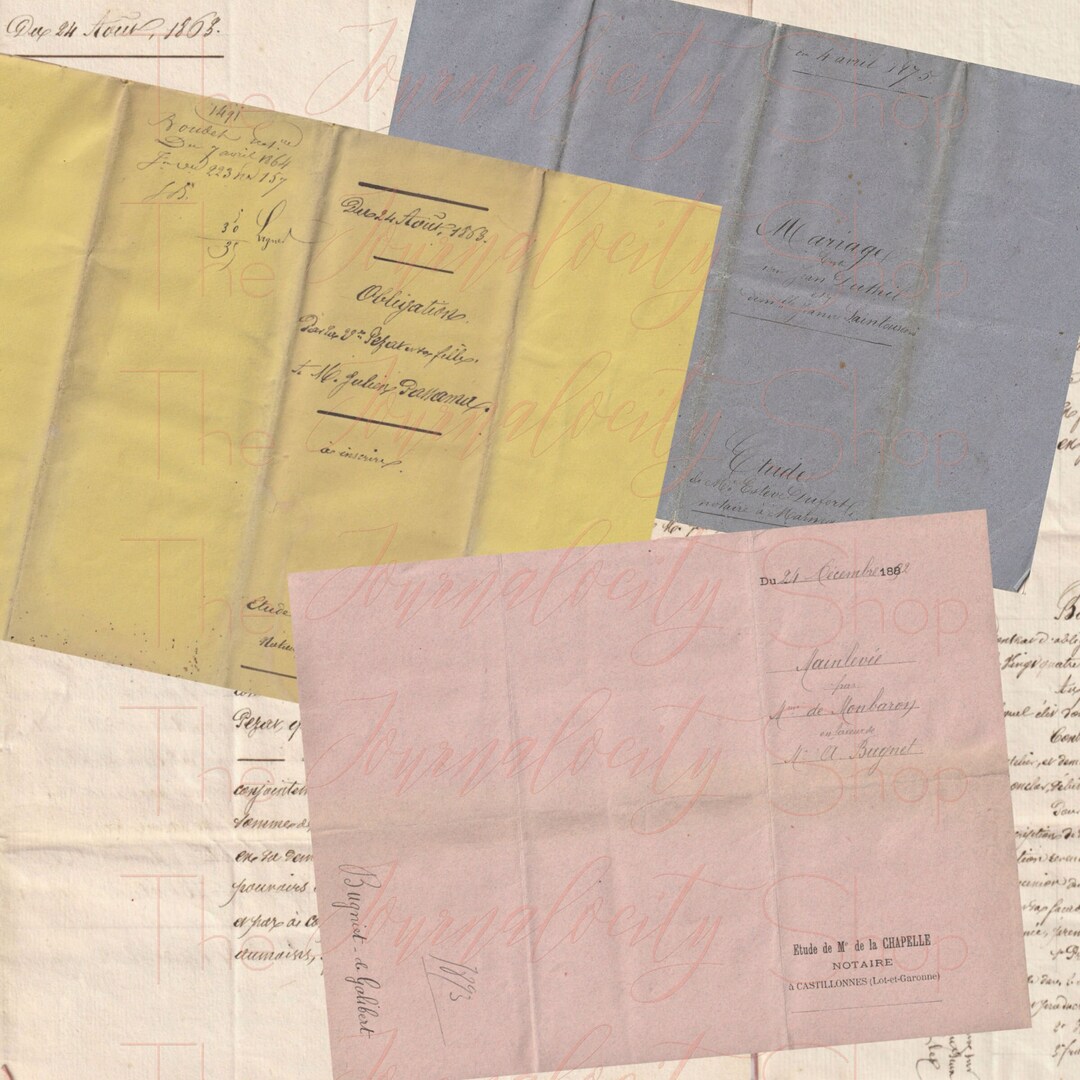 Antique French Document Set: Aged Ephemera, French Script (digital ...