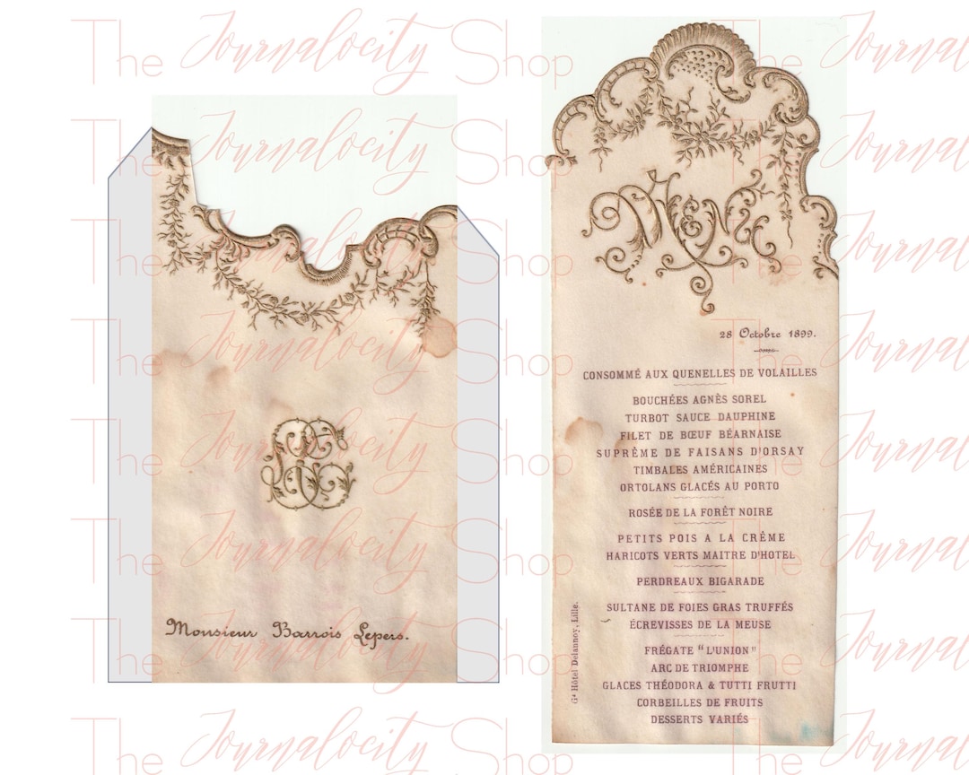 Vintage FRENCH MENUS, Instant Digital Download; French Script; Antique ...