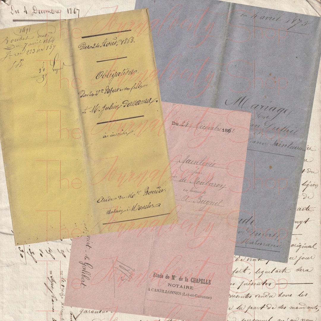 Antique French Document SET #5-TALL NARROW, Instant Digital Download ...
