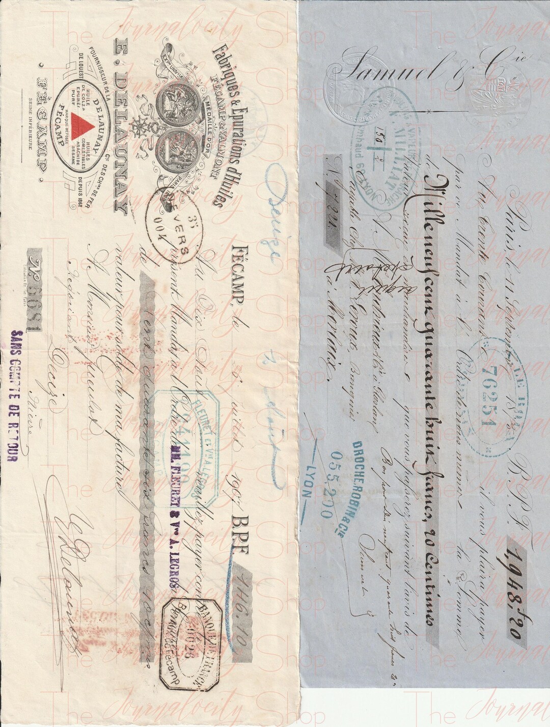 Antique Chèques SET #3, INSTANT Digital Download; Script; Antique ...