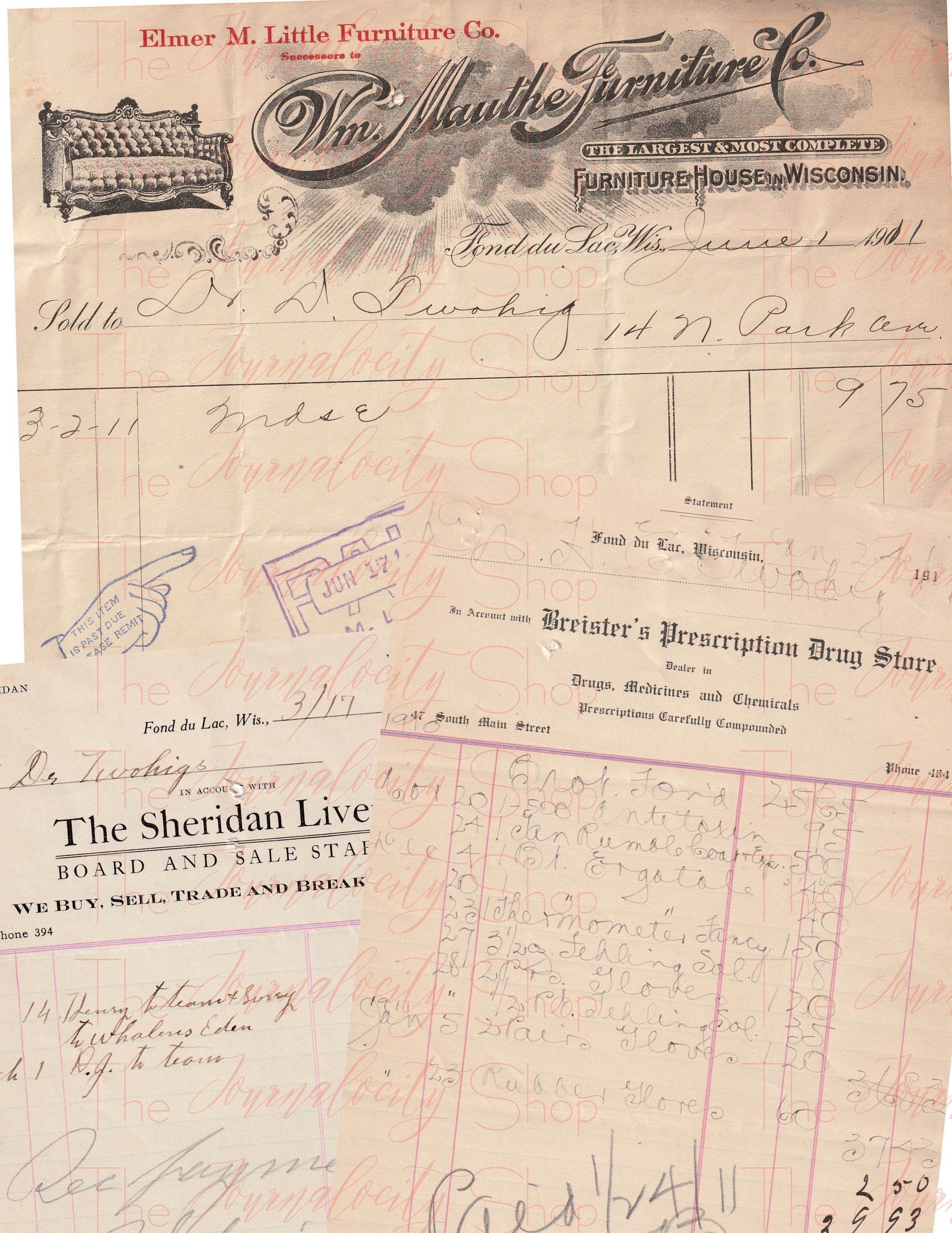 ANTIQUE INVOICES From Early 1900's, INSTANT Digital Download; Script ...