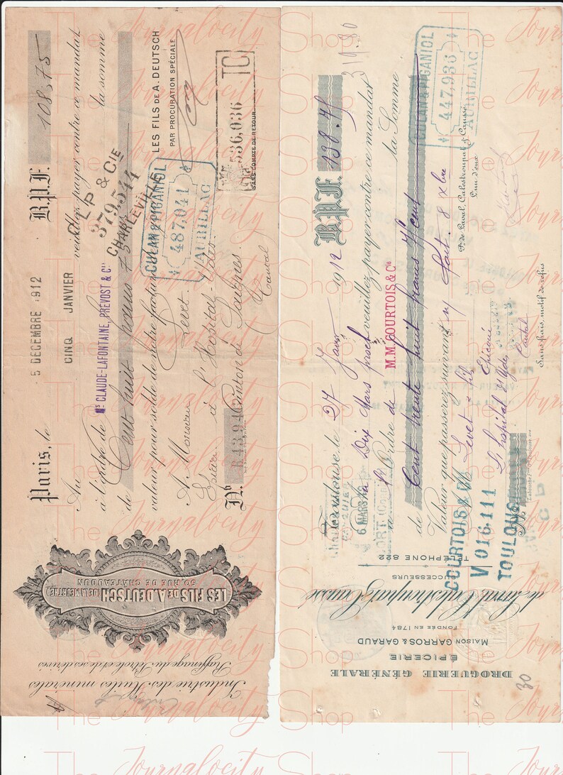 Antique French Check Ephemera: 1900s Script (digital Download) - Etsy