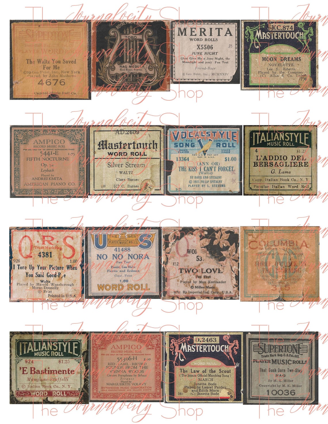 Antique Music Labels INSTANT Digital Download; Piano Roll; Box Labels ...