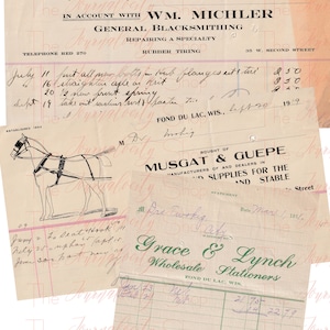 ANTIQUE INVOICES From Early 1900's, INSTANT Digital Download; Script ...