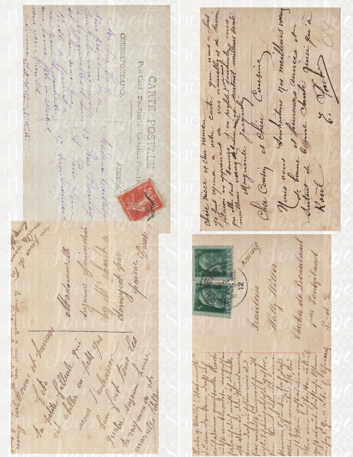 Antique French Post Cards; French Postcards; INSTANT DIGITAL DOWNLOAD ...