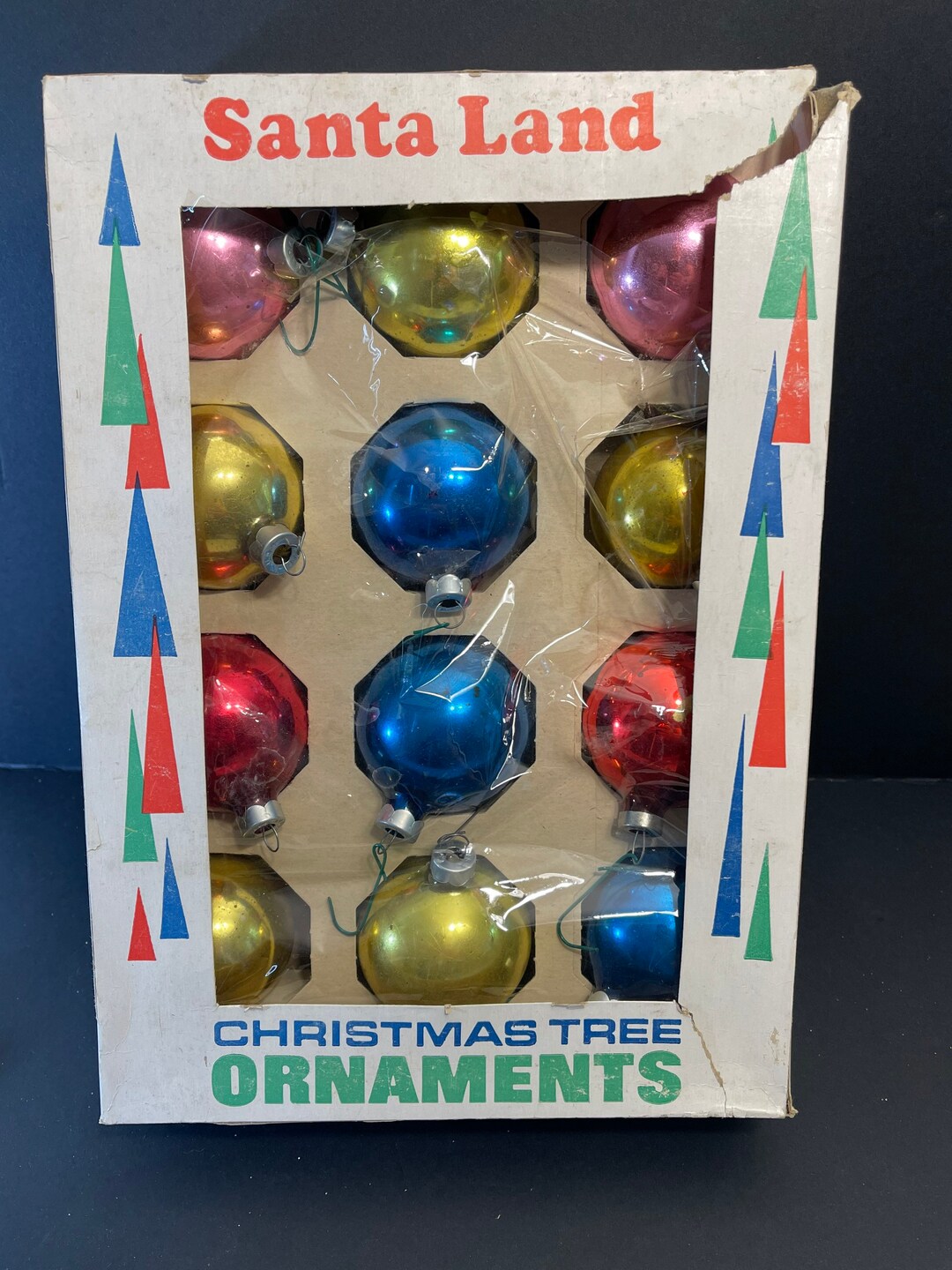 Vintage Santa Land Ornaments Multiple Colors, 12 Ornaments, American ...