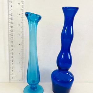 MCM Vintage Pair of Blue Glass Bud Vases Turquoise and Cobalt - Etsy