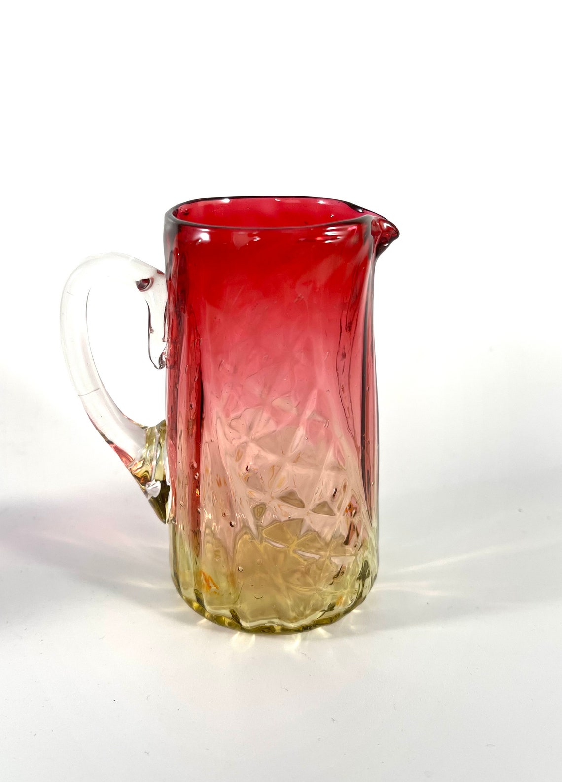 Vtg. Pair of Handblown Miniature Pitchers/ Amberina Diamond Pattern ...