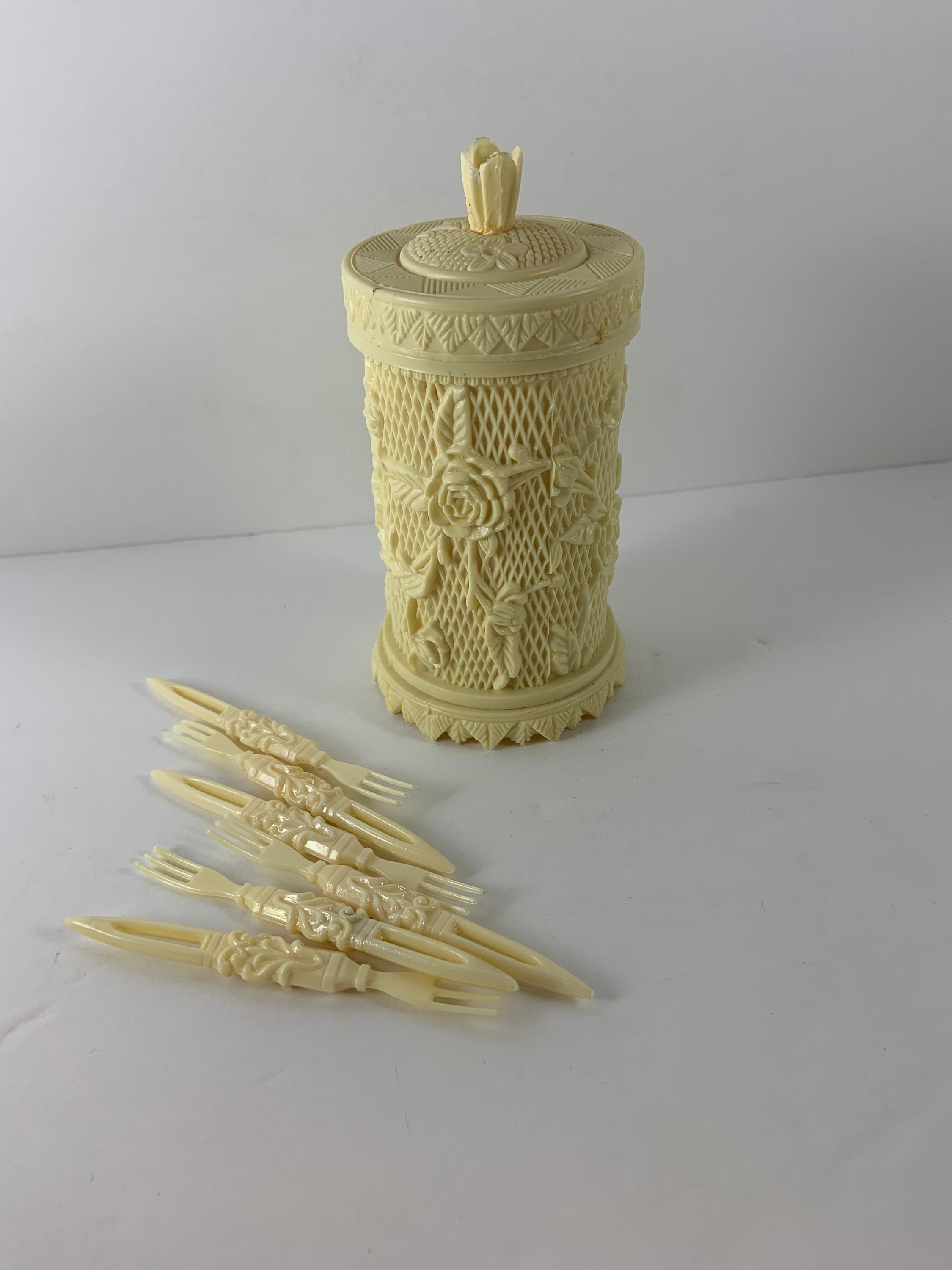 Vintage Faux Ivory Toothpick Holder Flower Plastic Appetizer - Etsy
