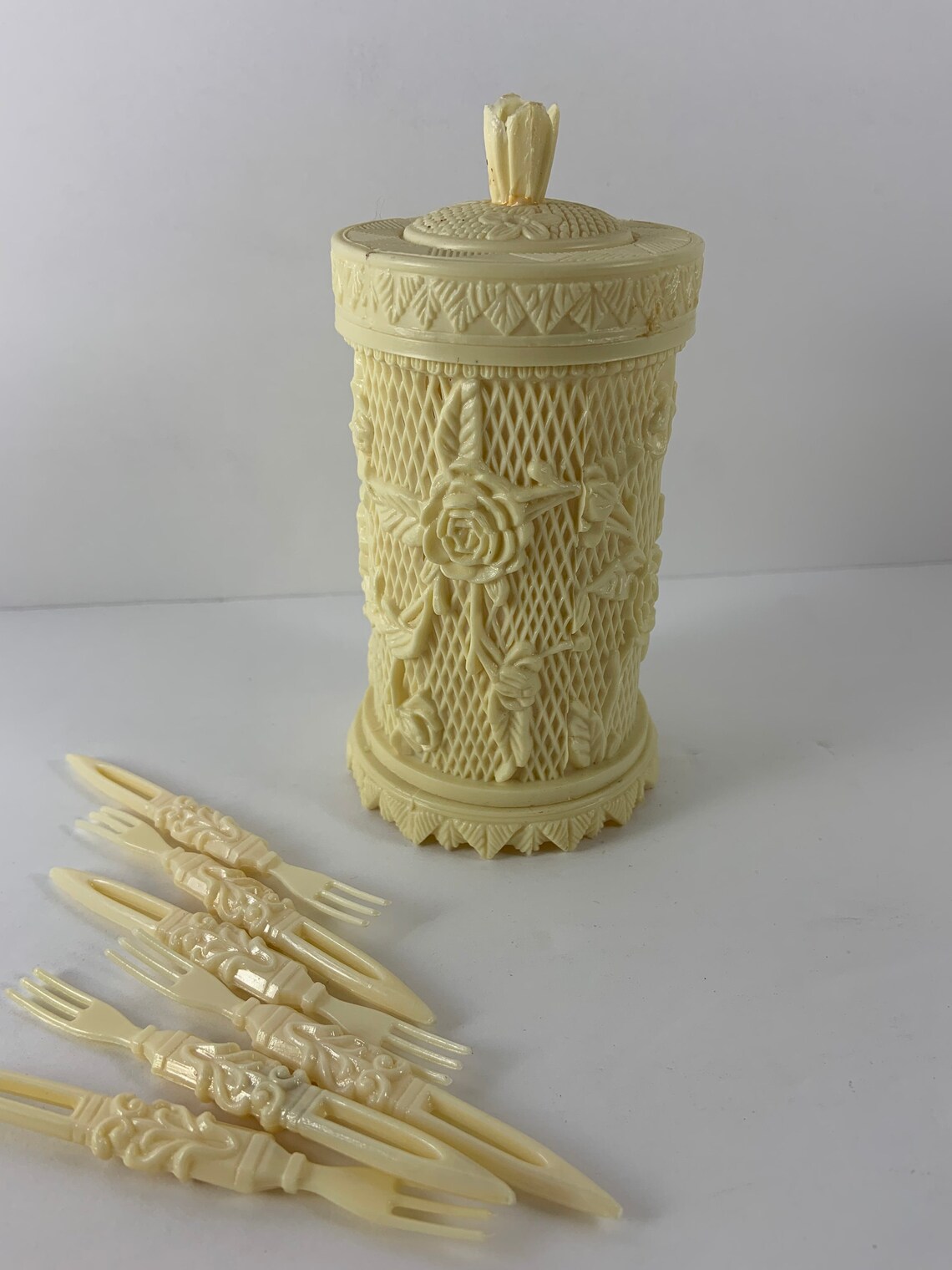 Vintage Faux Ivory Toothpick Holder Flower Plastic Appetizer - Etsy