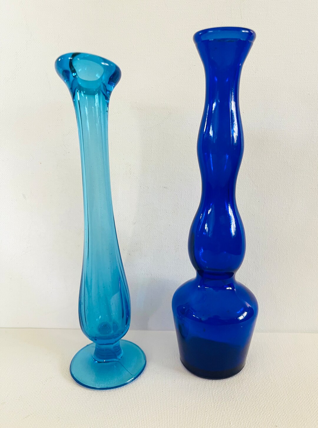 MCM Vintage Pair of Blue Glass Bud Vases Turquoise and Cobalt - Etsy