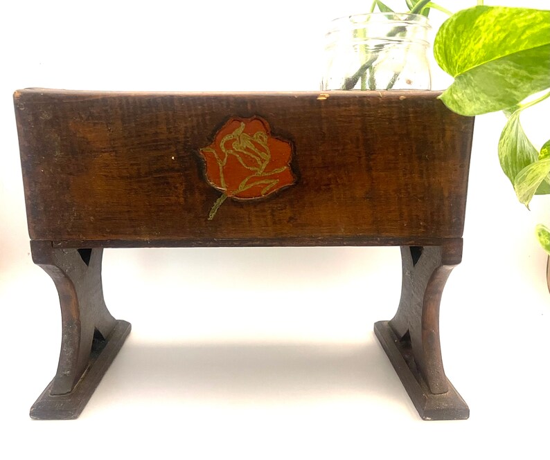 Vintage Wooden Planter Box With Carved Rose, Knitting Box - Etsy