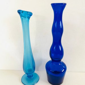 MCM Vintage Pair of Blue Glass Bud Vases Turquoise and Cobalt - Etsy