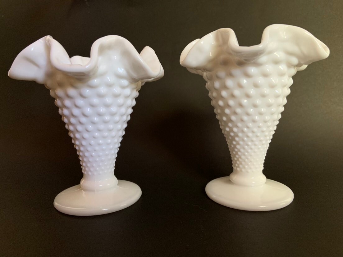 Home & Living Fenton Milk Glass Hobnail Mini Ruffle Top Vase Home Décor ...