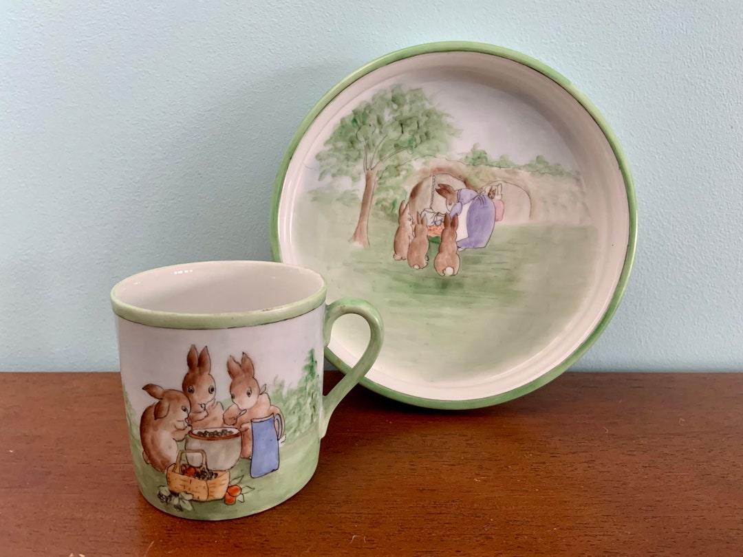 Vintage Hand-painted Peter Rabbit Children’s Plate and Mug Set - Etsy