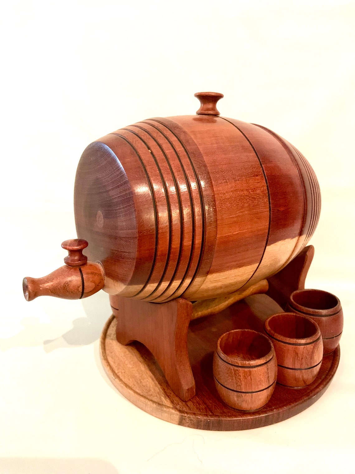 Vintage Wood Whiskey Barrel Keg Decanter With Shot Glasses - Etsy