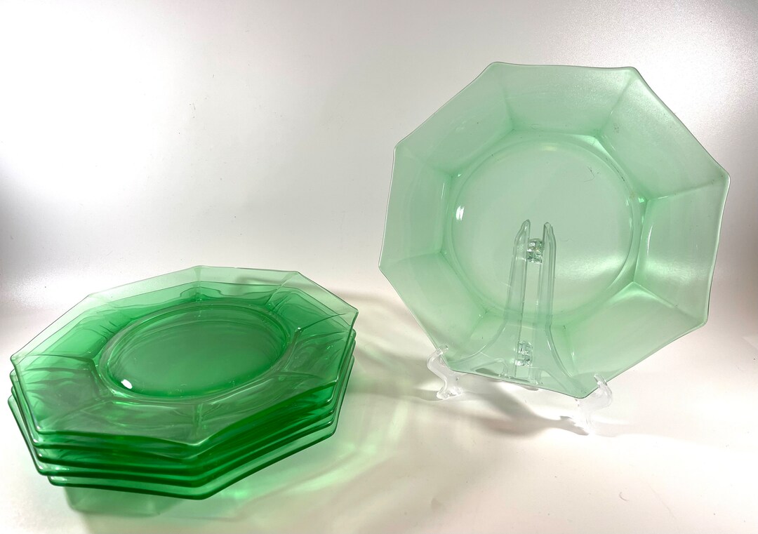 Uranium Glass Green Depression Glass Hexagonal 8”plates Set of 6 - Etsy