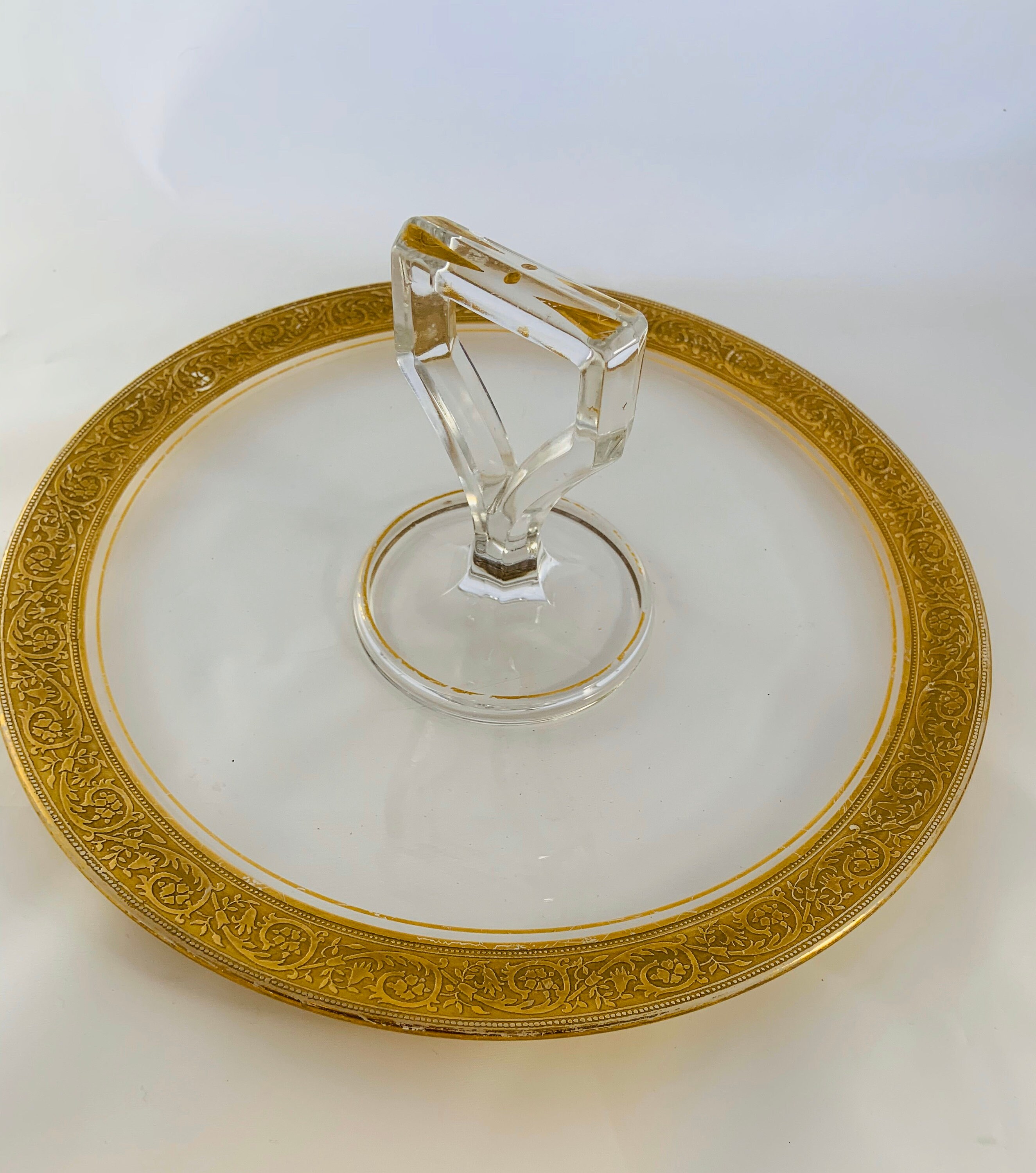 Elegant Glass Gold Rimmed Center-handled Sandwich, Tidbit Plate - Etsy